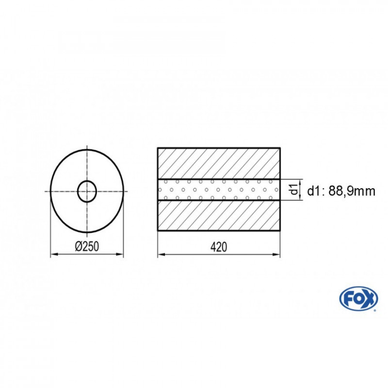 Silencieux universel type 784 en inox / Ø250mm / d1 Ø88.9mm / longueur ...